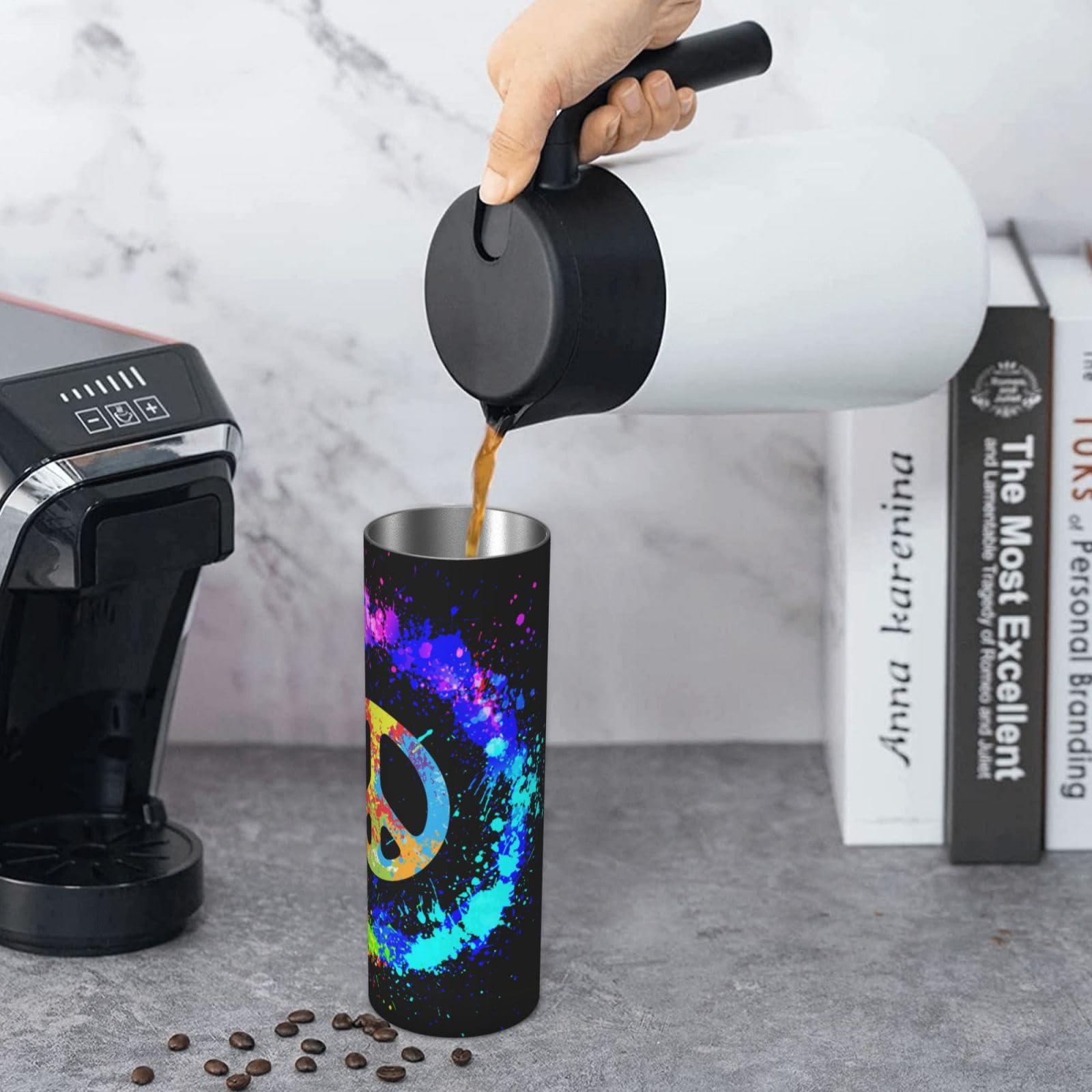 Mount Hour Rainbow Peace Stainless Steel Insulated Tumbler 20 OZ, Coffee Mug Cup with Splash-Proof Lid and Straw for Car Home Office Outdoor Travel