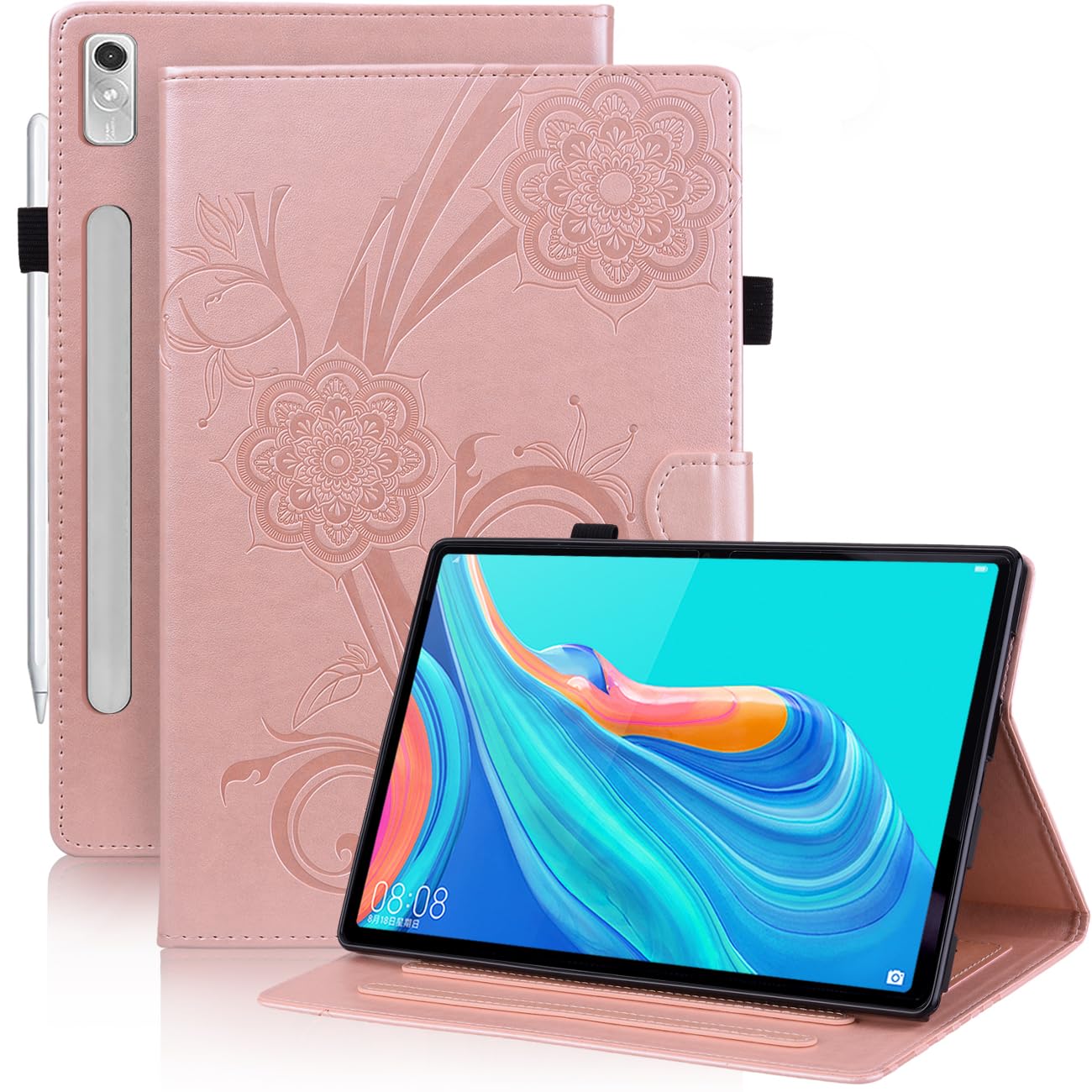 Kitzomi for Lenovo Tab P11 Pro 2nd Gen Case 2022 (TB-132FU/138FC) with PU Leather Folio and Kickstand+Card Holder, Auto Sleep/Wake with Cover for Lenovo Tab P11 Pro 11.2 Inch (2nd Gen),Rose Gold