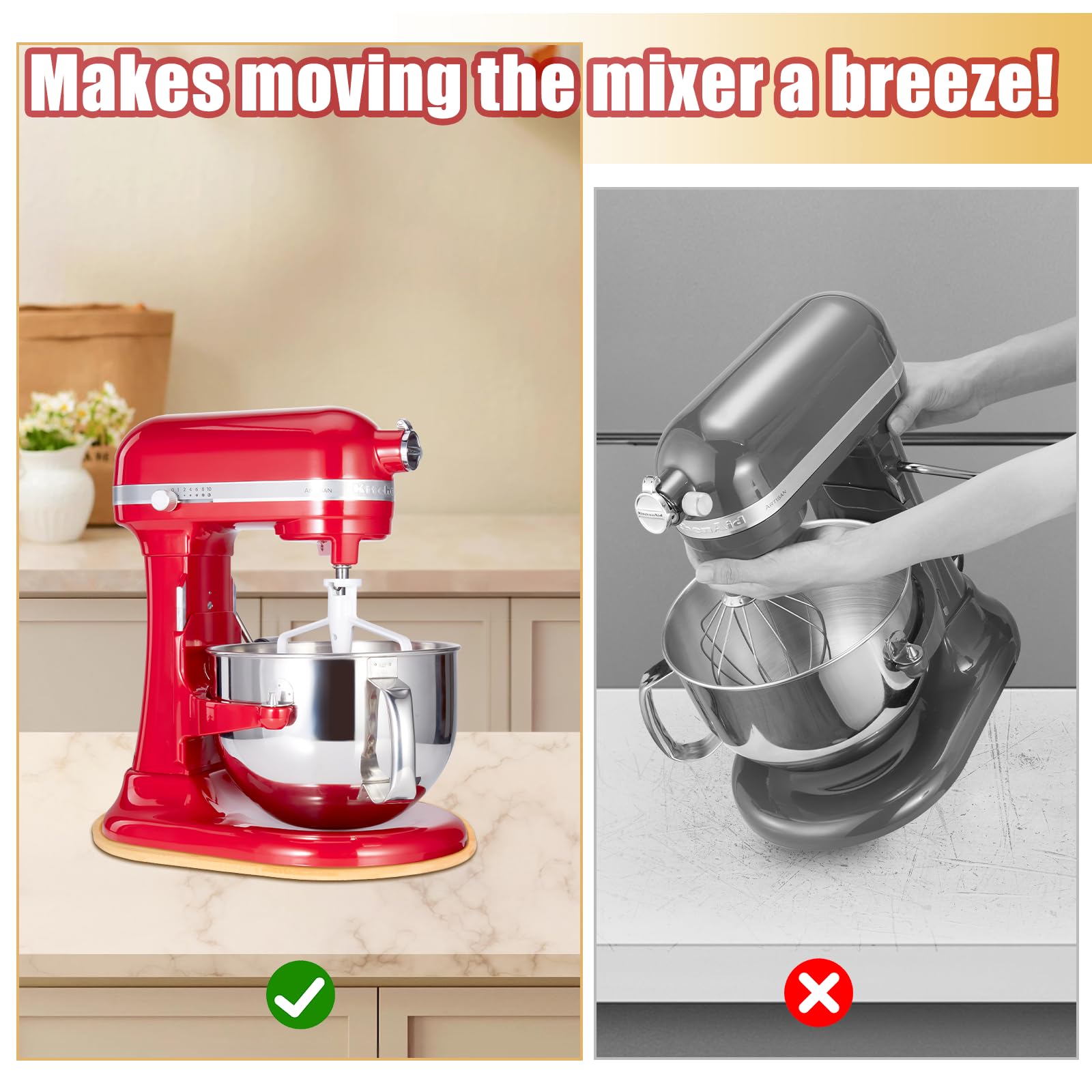 Mixer Sliding Slider Compatible with KitchenAid Bowl Lift Mixer - Bamboo Kitchen Countertop Storage Mover Sliding Caddy Moving Tray for Kitchen Aid 5-8 Qt Stand Mixer, Professional 600 Stand Mixer
