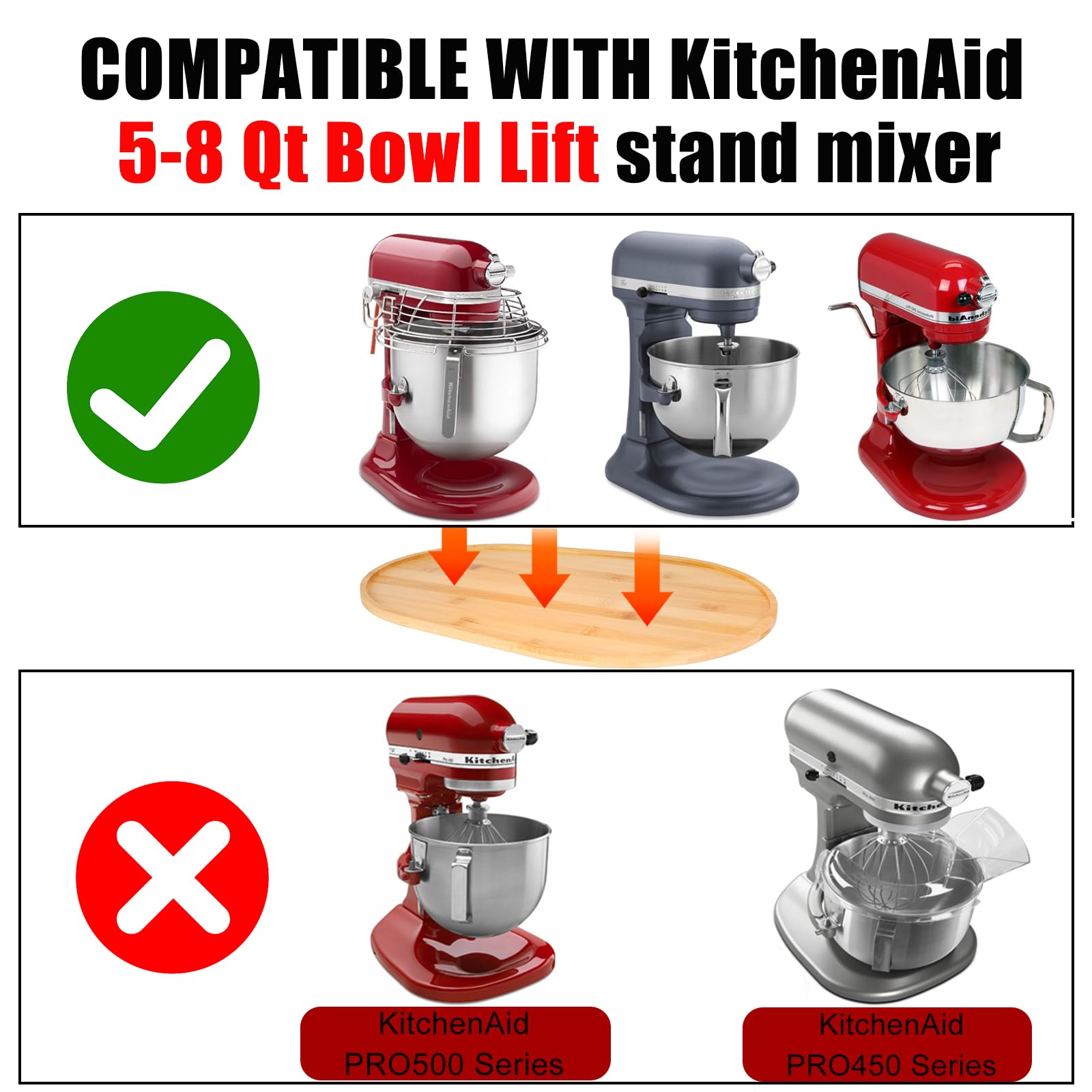 Mixer Sliding Slider Compatible with KitchenAid Bowl Lift Mixer - Bamboo Kitchen Countertop Storage Mover Sliding Caddy Moving Tray for Kitchen Aid 5-8 Qt Stand Mixer, Professional 600 Stand Mixer