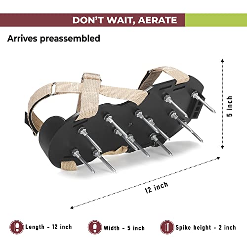 PLANTNOMICS Lawn Aerator Shoes with Hook-and-Loop Straps, User Manual, Wrench β Pre-Assembled, Fully Adjustable, One-Size-Fits-All β Lawn and Garden Tool Reduces Thatch, Revives Soil Health, Camel