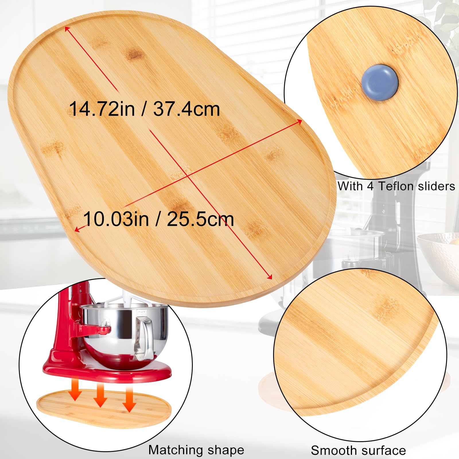 Mixer Sliding Slider Compatible with KitchenAid Bowl Lift Mixer - Bamboo Kitchen Countertop Storage Mover Sliding Caddy Moving Tray for Kitchen Aid 5-8 Qt Stand Mixer, Professional 600 Stand Mixer