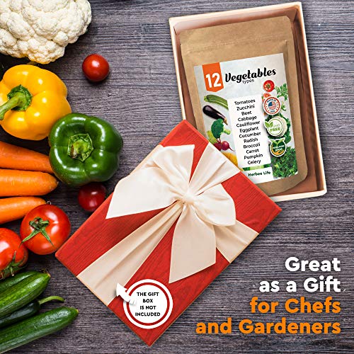 Heirloom Vegetable Seeds -100% Non-GMO - 1000 Garden Seeds Survival Pack - Tomato, Broccoli, Carrot, Celery, Cucumber Seeds and More