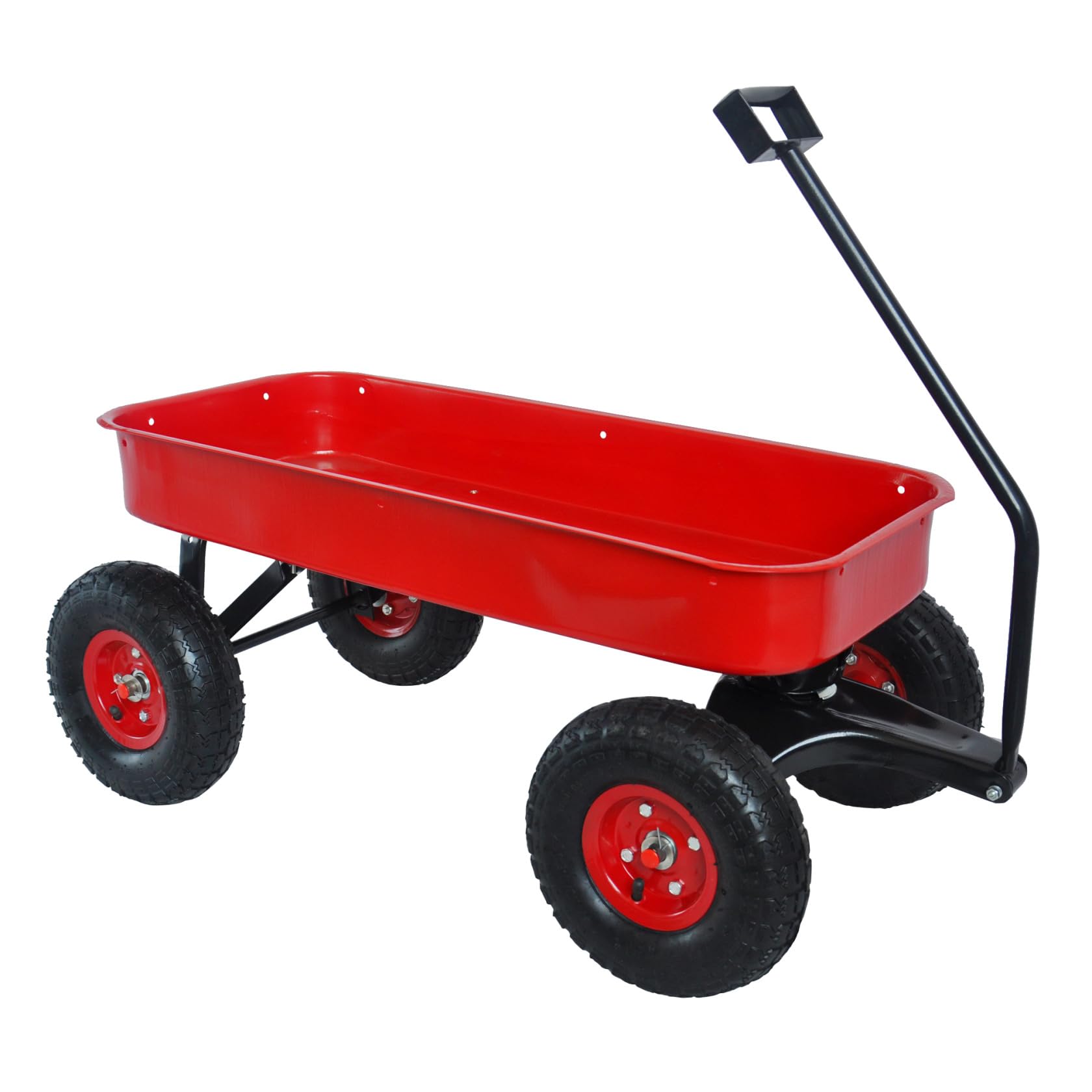 TRIPLE TREE Collapsible Folding Wagon, Push Pull Foldable Beach Wagon Cart with All-Terrain Wheels, Heavy Duty Utility Grocery Wagon for Outdoor Camping Garden Sport Shopping,Red+White