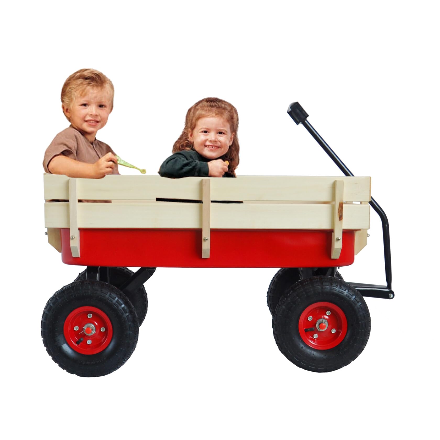 TRIPLE TREE Collapsible Folding Wagon, Push Pull Foldable Beach Wagon Cart with All-Terrain Wheels, Heavy Duty Utility Grocery Wagon for Outdoor Camping Garden Sport Shopping,Red+White