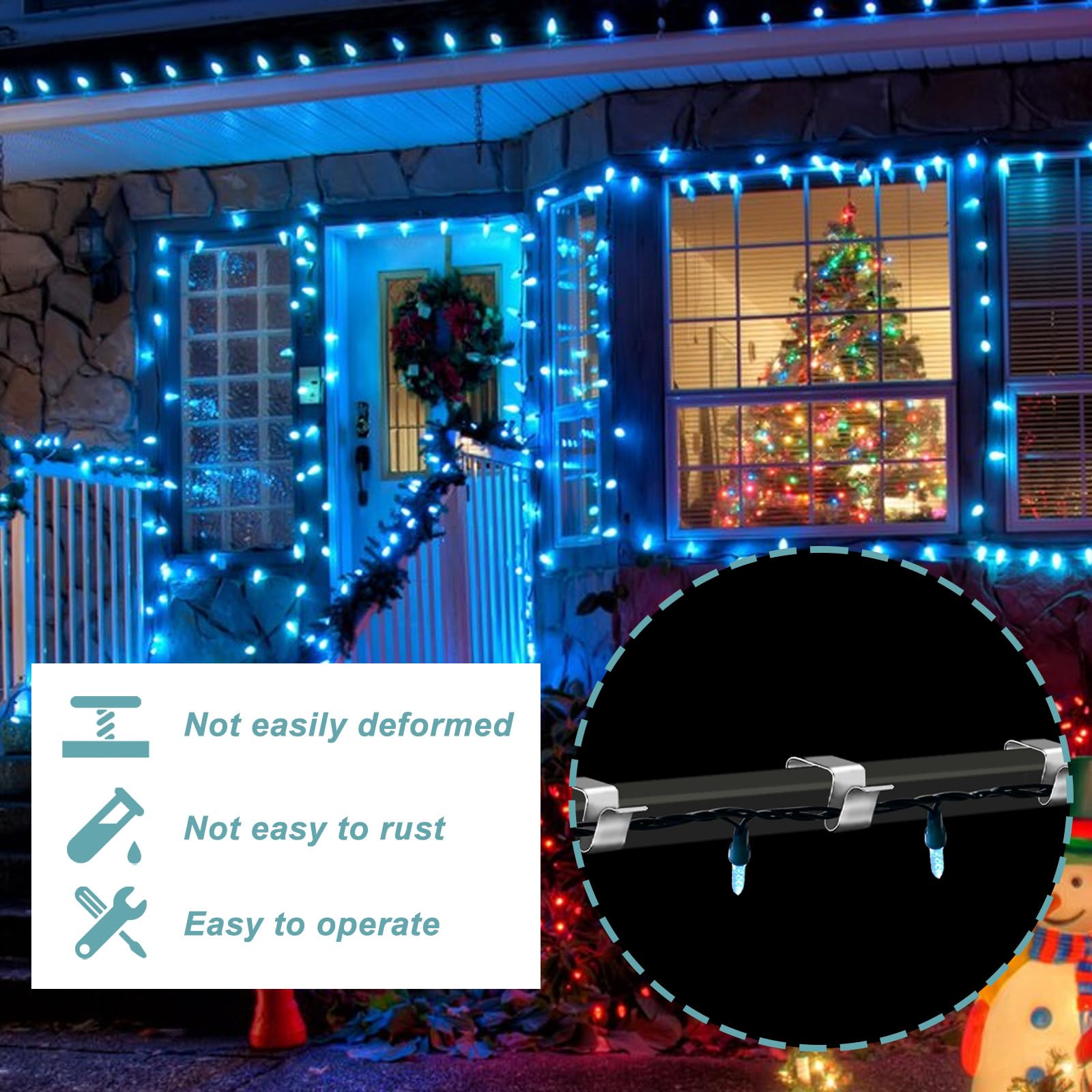 100 Pcs Metal Christmas Light Gutter Hooks, Xmas Light Gutter Hangers, Hanging Clips Outdoor Seasonal Lighting Hooks Holiday Light Clips Gutter Light Hangers Roof Hooks for Outside String Lights