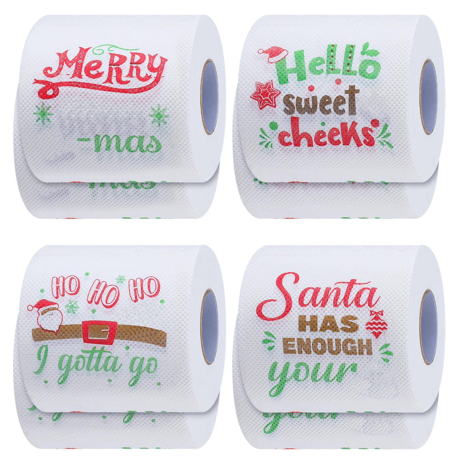 Cholemy 8 Rolls Merry Christmas Toilet Paper Funny Santa Claus Toilet Paper Fun Gag Gifts Christmas Stocking Stuffers for Xmas Party, White Elephant, Bathroom Decor, 3 Ply 4 Style