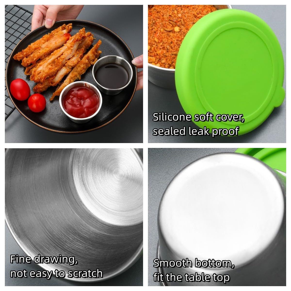 DREAM HORSE 9PCS Salad Dressing Container To Go, Airtight Leakproof Reusable Food Storage, Dipping Sauce Cups Set, Perfect for Snacks, Dips, and Meal Prep, Small Stainless Steel Dipping Sauce Cups