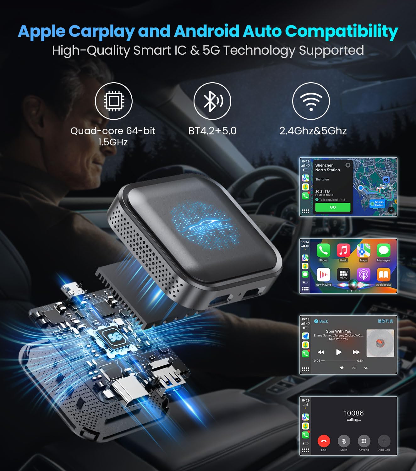 Wireless Carplay & Android Auto Adapter with Netflix YouTube Tiktok, Upgrade LED Wireless Android Auto Adapter HDMI Dongle for Phone to Miracast/Stream Media to Car/TV, for OEM Wired CarPlay Car