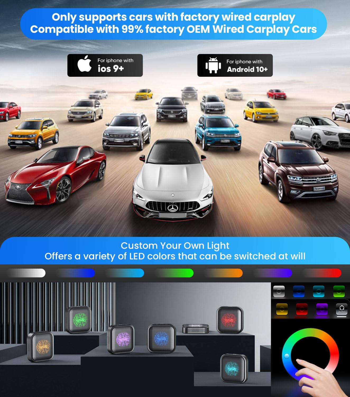 Wireless Carplay & Android Auto Adapter with Netflix YouTube Tiktok, Upgrade LED Wireless Android Auto Adapter HDMI Dongle for Phone to Miracast/Stream Media to Car/TV, for OEM Wired CarPlay Car