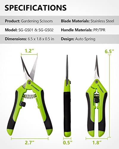 STAYGROW 2pcs 6.5" Pruning Shears for Gardening, Ultra Sharp Garden Scissors for Precise Cuts, Stainless Steel Bonsai Clippers with Spring Loaded, 6.5 Inch Garden Shears (1pc Straight & 1pc Curved)