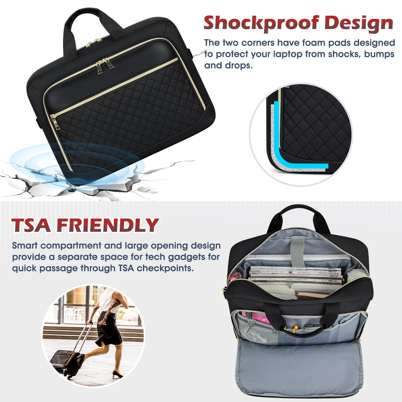 NEWHEY Laptop Bag 17.3 Inch Laptop Briefcase for Women Men Waterproof Shoulder Messenger Bag Large Computer Bag for Business Office Work College, Black