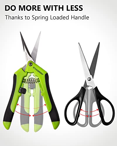 STAYGROW 2pcs 6.5" Pruning Shears for Gardening, Ultra Sharp Garden Scissors for Precise Cuts, Stainless Steel Bonsai Clippers with Spring Loaded, 6.5 Inch Garden Shears (1pc Straight & 1pc Curved)