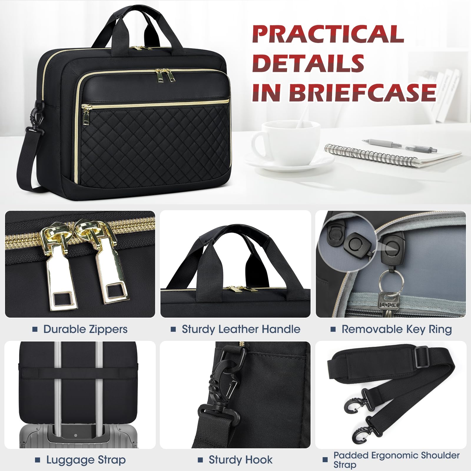 NEWHEY Laptop Bag 17.3 Inch Laptop Briefcase for Women Men Waterproof Shoulder Messenger Bag Large Computer Bag for Business Office Work College, Black