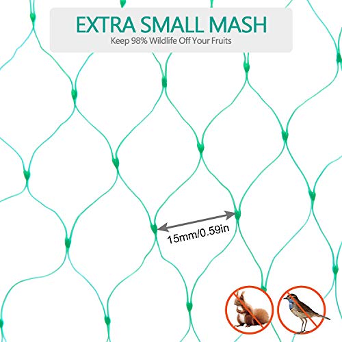 Garden Netting Anti Bird Protection Net 4M x 10M / 13Ft x 33Ft Green Garden Plant Netting Fruit Trees Netting with 20 Tacks and 50 Ties