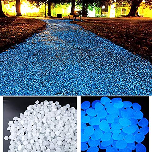 HTWNK 1000pcs Glowing Rocks Glow in The Dark Pebbles for Outdoor Decor, Garden, Patio, Lawn,(Blue)
