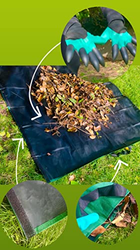 RUAFOX Garden Leaf Tarp With Handles Converts Into Reusable Yard Waste Bag 56.5β L x 56β W - Comes With Claw Garden Gloves