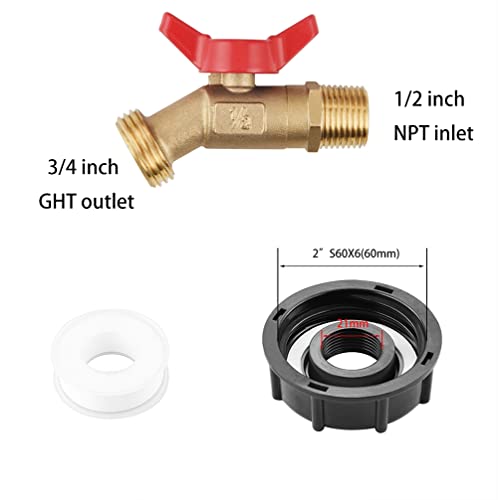 Wantmatch 275-330 Gallon IBC Tote Tank Adapter, S60 x 6 Coarse Thread + Garden Hose Valve faucet,3/4" GHT Garden Hose Connection to IBC Tote