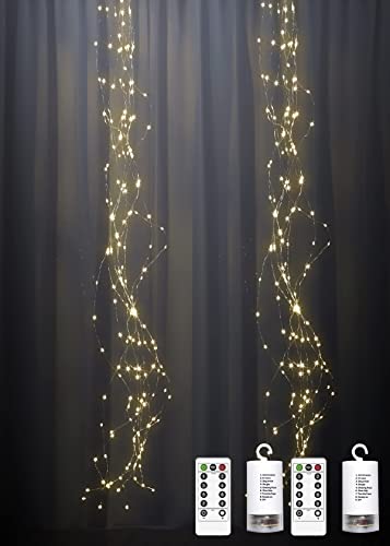 2 Pack Fairy Lights with Remote 250 LED Battery Operated Outdoor Waterproof Twinkle Lights 8.2ft Waterfall Lights Firefly Lights for Garden Wedding Birthday Christmas Decorations (Warm White)