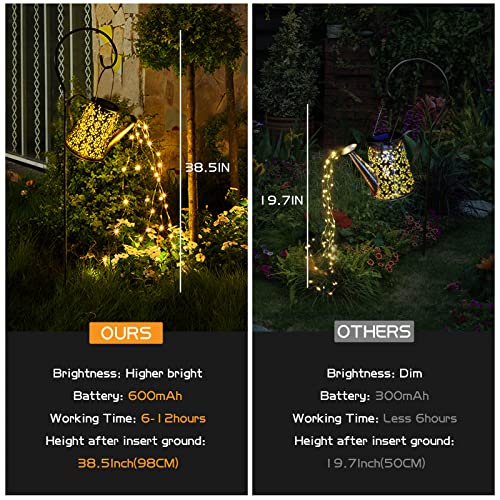 Anordsem Solar Garden Lights-Solar Watering Can with Cascading String Lights & Shepherd Hook Waterproof -Outdoor Garden Decor for Patio, Lawn, Yards, Backyard Decoration