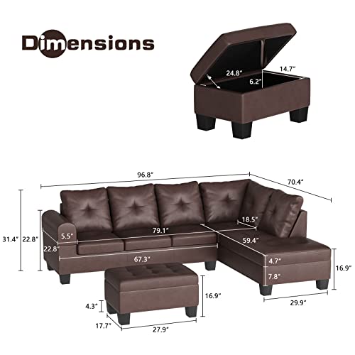 Lamerge Sectional Sofa Couch for Living Room, Modular Sectional Sofa with 6 Seats L Shaped Sofa Set with PU Leather Ottoman, Button Tufted Comfy Living Room Sofa Couch for Small Place