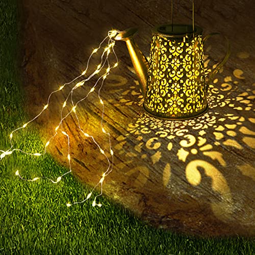 Anordsem Solar Garden Lights-Solar Watering Can with Cascading String Lights & Shepherd Hook Waterproof -Outdoor Garden Decor for Patio, Lawn, Yards, Backyard Decoration