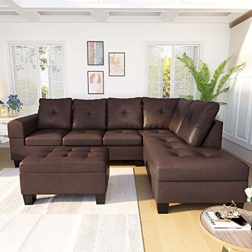 Lamerge Sectional Sofa Couch for Living Room, Modular Sectional Sofa with 6 Seats L Shaped Sofa Set with PU Leather Ottoman, Button Tufted Comfy Living Room Sofa Couch for Small Place