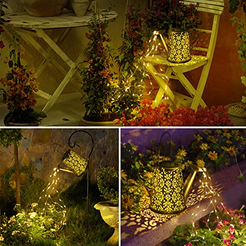 Anordsem Solar Garden Lights-Solar Watering Can with Cascading String Lights & Shepherd Hook Waterproof -Outdoor Garden Decor for Patio, Lawn, Yards, Backyard Decoration