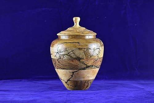 Royal Yellow Lichtenberg Figure Urn for Human Ashes Wooden Urn Box with Lid Pet urn Cremation urn Burial Urn Box Adult Funeral Urn Resin Urn Ashes Keepsake Urn for Ashes Wooden Urns (Extra Large)