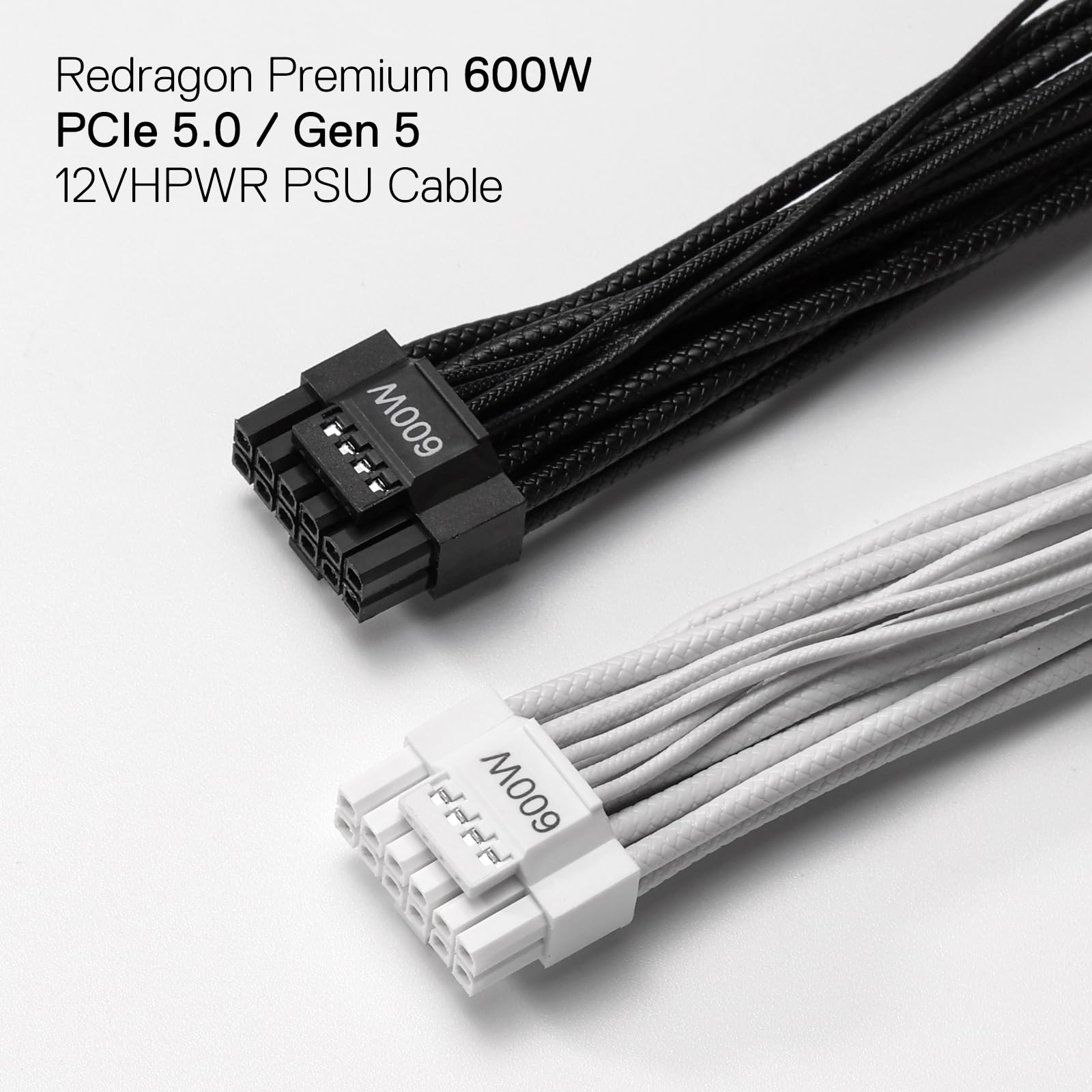 Redragon PSU007 Premium 600W PCI-e 5.0 GPU Power Cable, 72 CM Sleeved PSU Cable w/ 16pin(12+4) 12VHPWR Connector for PCIe 5.0 GPUs 3090TI/4070TI/4080/4090TI