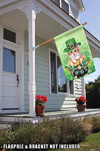 Toland Home Garden 1010806 Clover Kitty St Patricks Day Garden Flag 28x40 Inch Double Sided for Outdoor St Pats House Yard Decoration