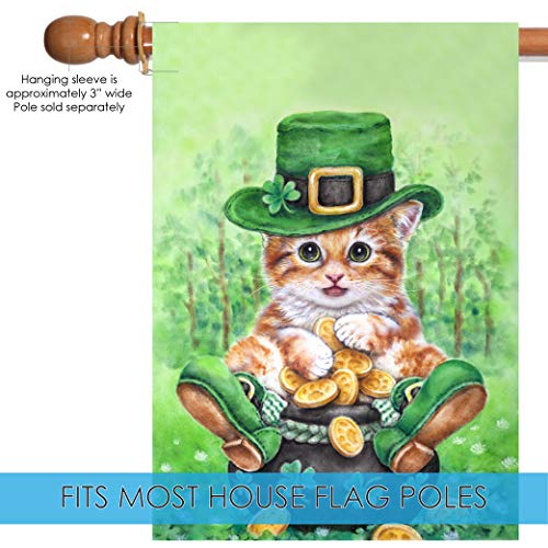 Toland Home Garden 1010806 Clover Kitty St Patricks Day Garden Flag 28x40 Inch Double Sided for Outdoor St Pats House Yard Decoration