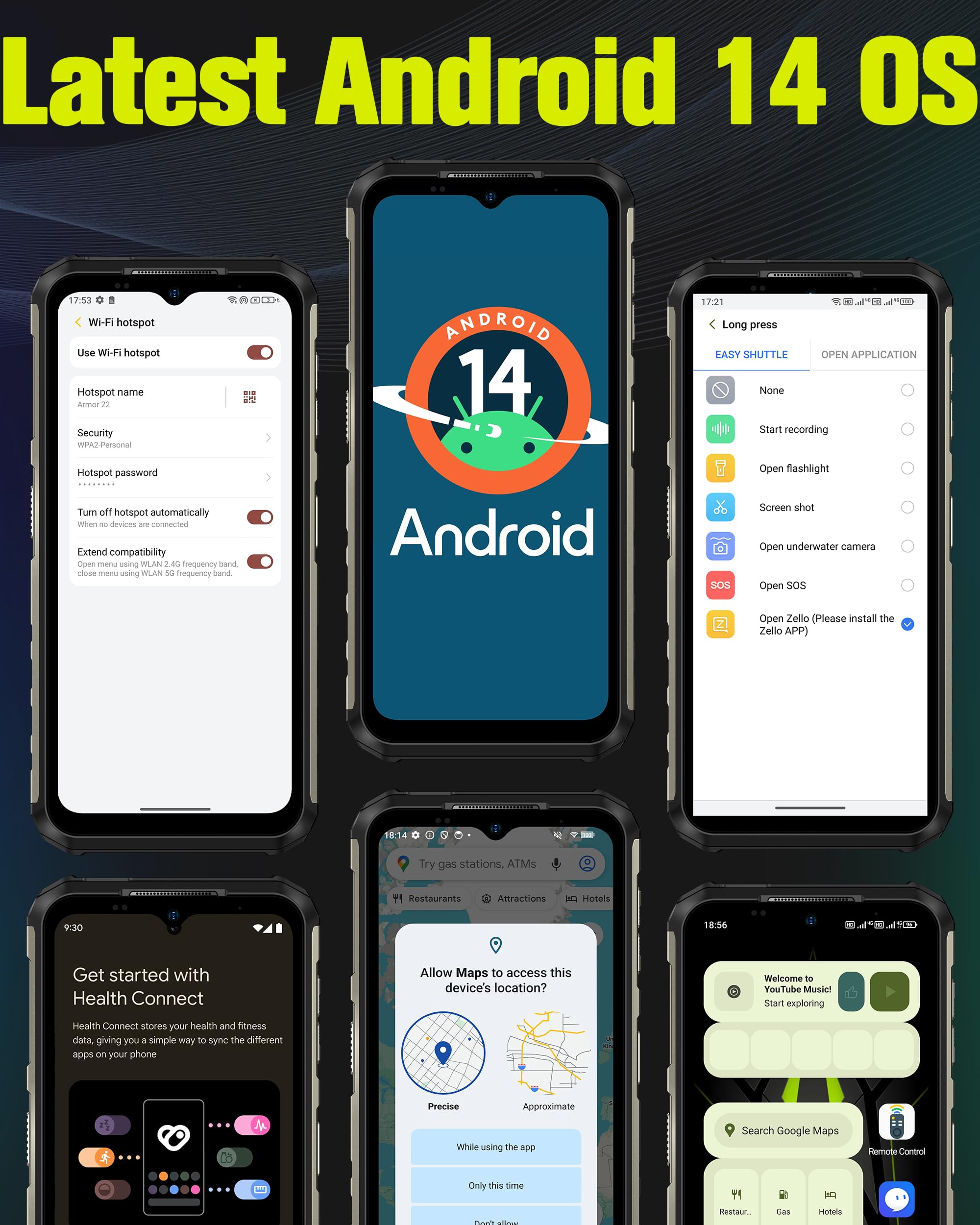 Ulefone Armor 22 Rugged Cell Phones, 16+256GB, 64MP+64MP Dual Cameras, Android 14, 6600mAh, 33W Fast Charging, 3-Card Sot Rugged Smartphone, Face/Fingerprint Unlock, NFC T-Mobile(Green)