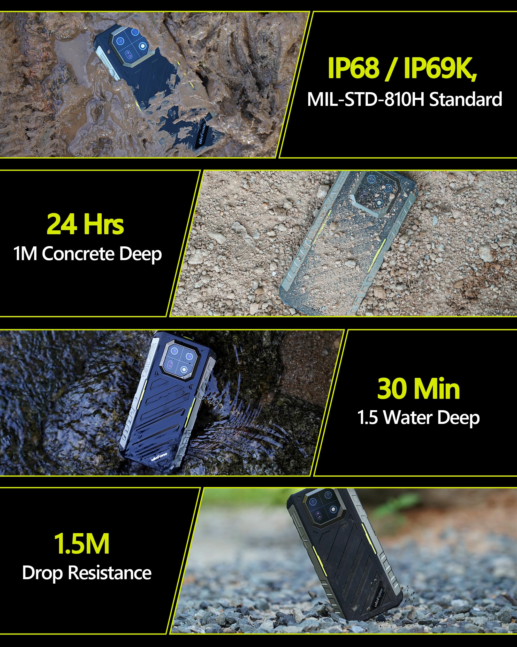 Ulefone Armor 22 Rugged Cell Phones, 16+256GB, 64MP+64MP Dual Cameras, Android 14, 6600mAh, 33W Fast Charging, 3-Card Sot Rugged Smartphone, Face/Fingerprint Unlock, NFC T-Mobile(Green)