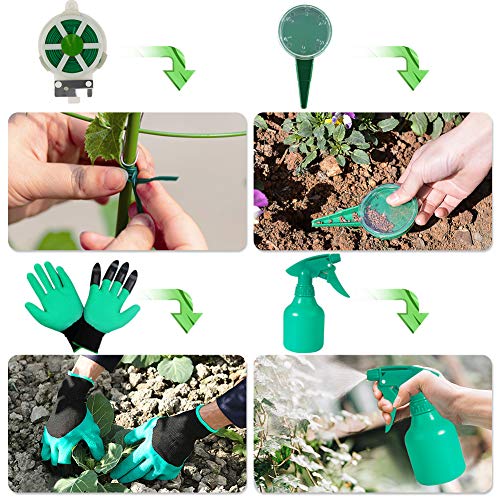 AOKIWO 83 Pcs Garden Tools Set Succulent Tools Set, Heavy Duty Aluminum Manual Garden Kit Outdoor Gardening Gifts Tools for Men Women (Green)