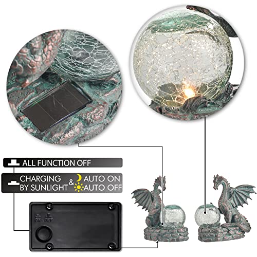 TERESA'S COLLECTIONS Garden Sculptures & Statues, Solar Dragon Outdoor Statues Figurines, Resin Bronze Gothic Decor Lawn Ornaments for Patio Table Deck Balcony Yard Decorations, 8.9 Inch