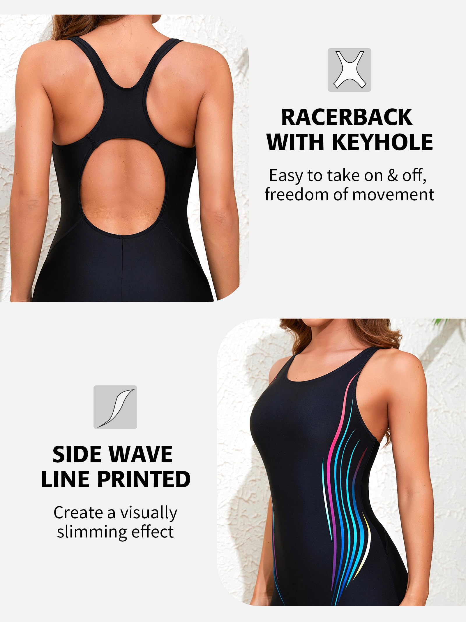 ATTRACO Boyleg Swimsuits for Women Sports One Piece Bathing Suit Racerback Swimwear Black