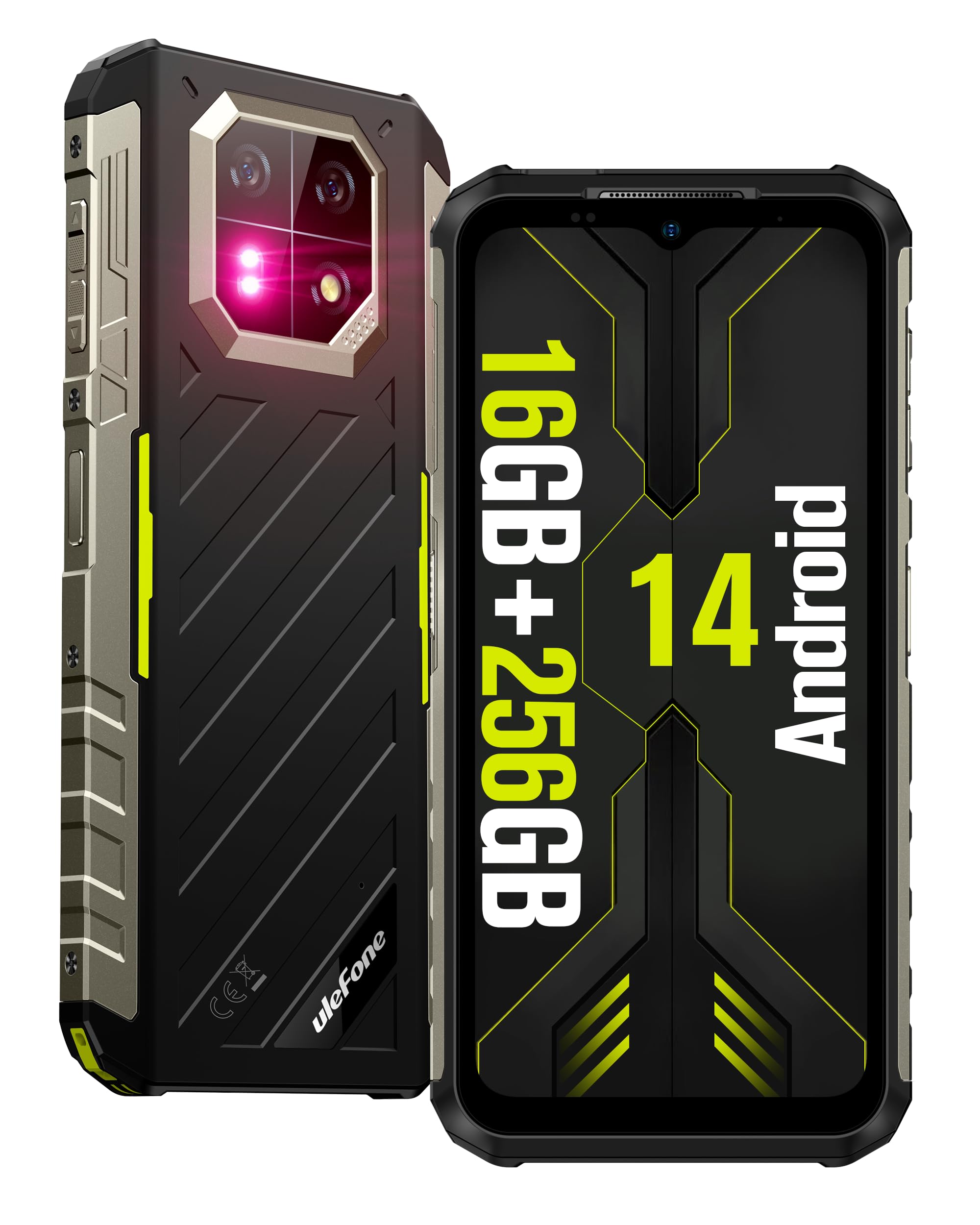 Ulefone Armor 22 Rugged Cell Phones, 16+256GB, 64MP+64MP Dual Cameras, Android 14, 6600mAh, 33W Fast Charging, 3-Card Sot Rugged Smartphone, Face/Fingerprint Unlock, NFC T-Mobile(Green)