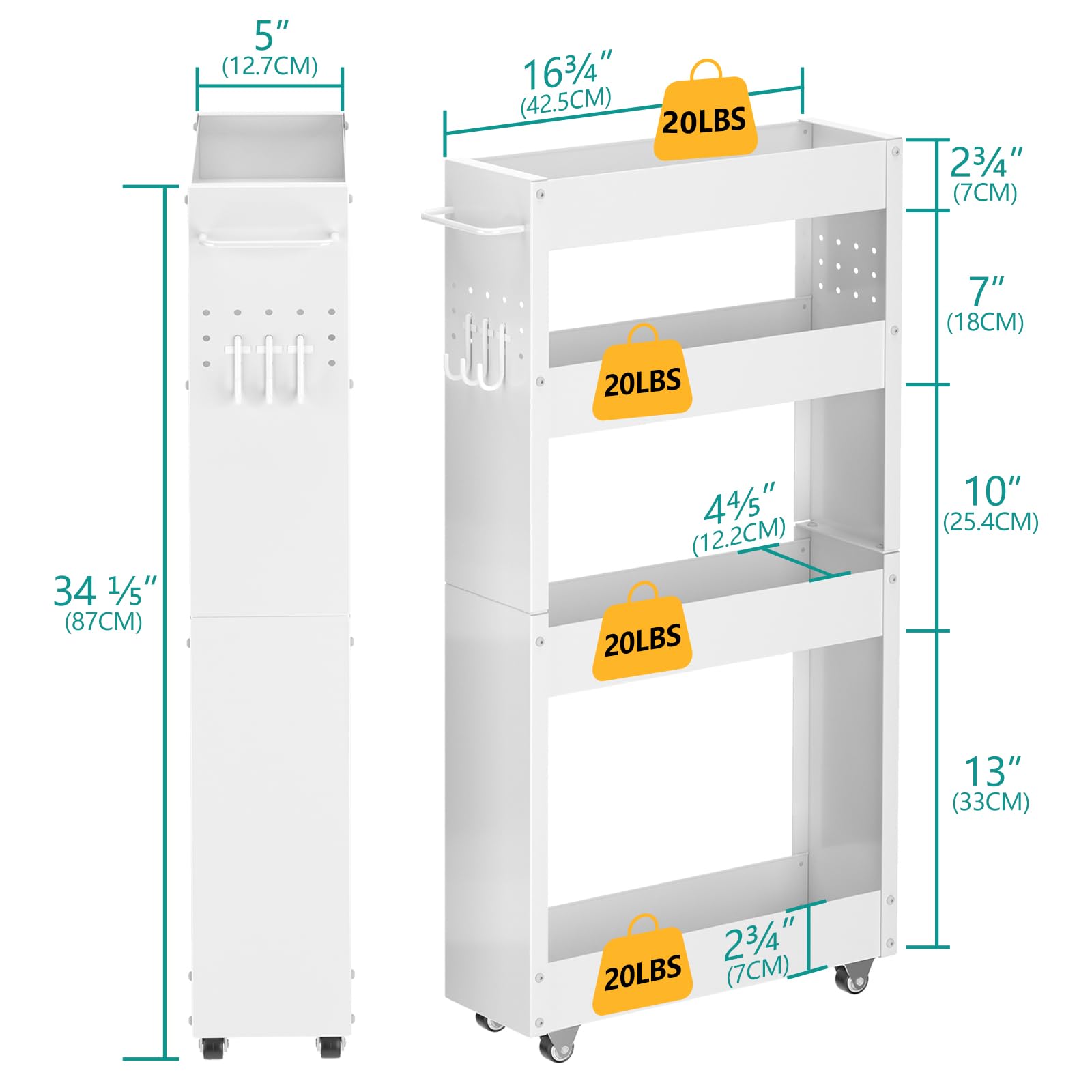 OKZEST Slim Storage Cart, 4-Tier Narrow Rolling Kitchen Laundry Cart on Wheels, Utility Metal Narrow Bathroom Storage Cabinet Organization Shelf for Small Spaces Between the Washer and Dryer, 5" Width