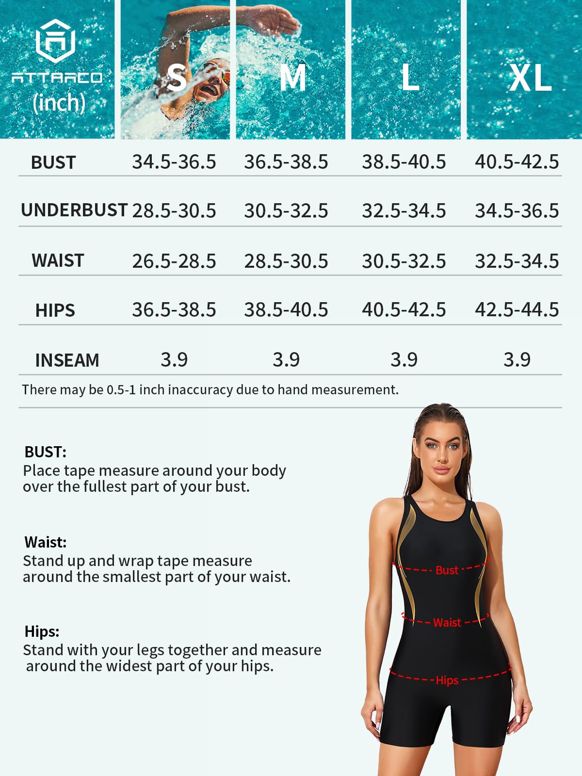 ATTRACO Boyleg Swimsuits for Women Sports One Piece Bathing Suit Racerback Swimwear Black