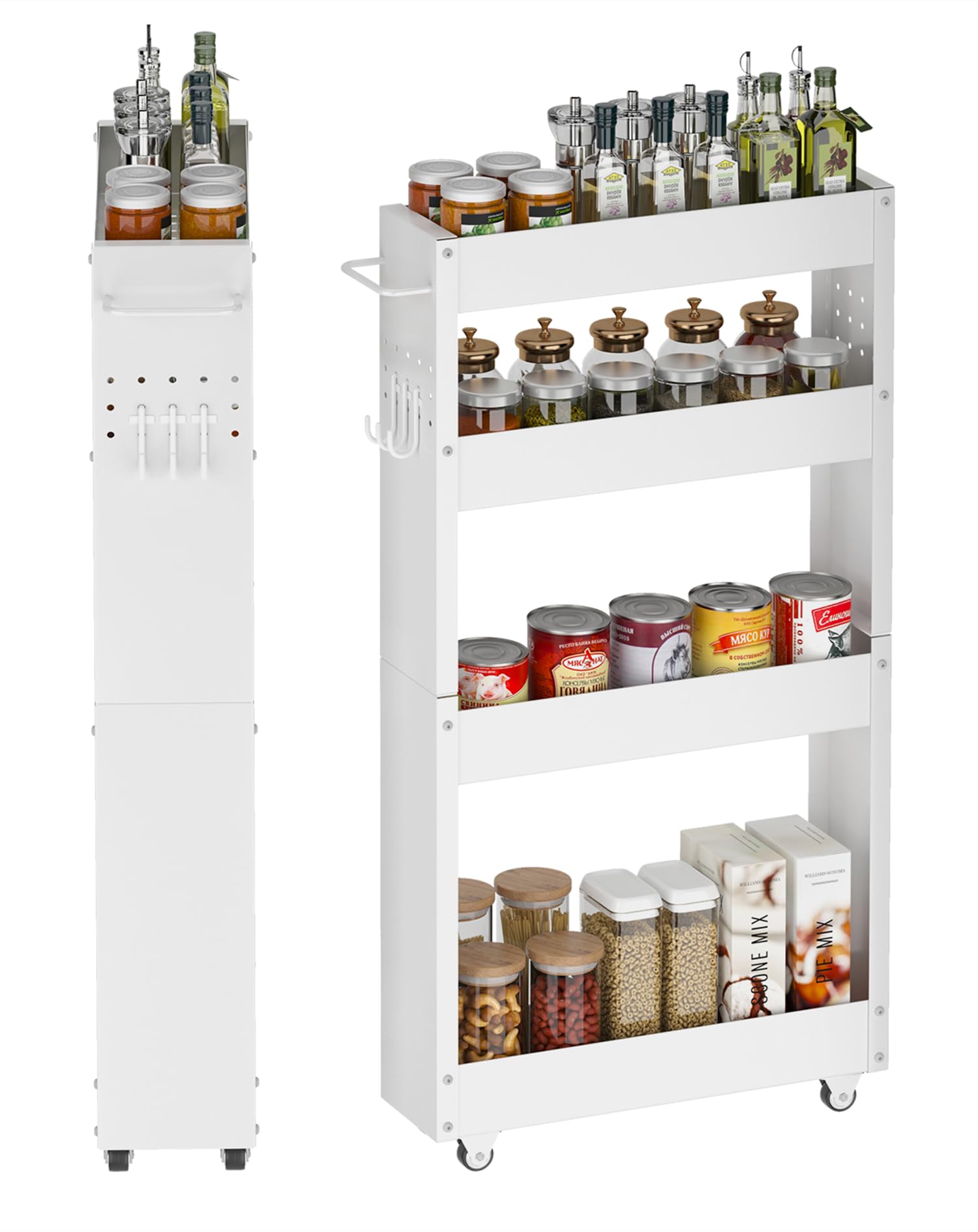 OKZEST Slim Storage Cart, 4-Tier Narrow Rolling Kitchen Laundry Cart on Wheels, Utility Metal Narrow Bathroom Storage Cabinet Organization Shelf for Small Spaces Between the Washer and Dryer, 5" Width