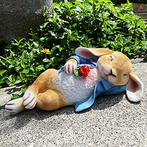 iRonrain Garden Statues Rabbit, Fantasy Bunny Outdoor Art DΓ©cor Animal Figurines Ornament for Thanksgiving Day, Christmas Statue Decorations for Garden Yard Lawn Indoor Sculpture (Blue)