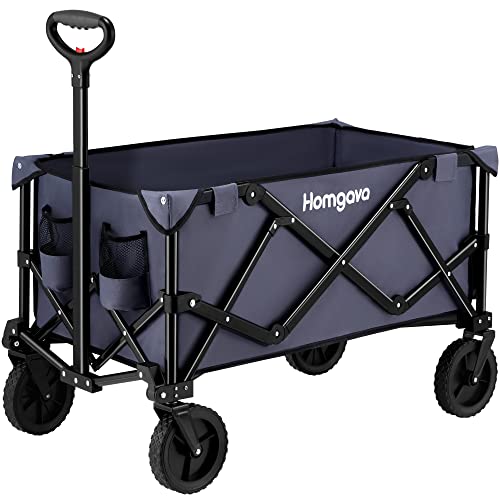 Homgava Collapsible Folding Wagon Cart,Outdoor Beach Wagon,Heavy Duty Garden Cart with All Terrain Wheels,Portable Large Capacity Utility Wagon for Camping Fishing Sports Shopping, Grey