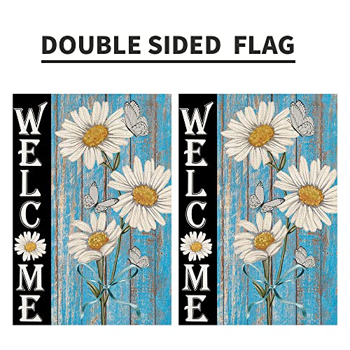 Welcome Daisy Spring Garden Flag 12 x 18 Inch Burlap Double Sided Outside, Seasonal Holiday Yard Outdoor Decorations DF247
