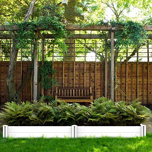 Kdgarden Raised Garden Bed Kit 4'x4' Outdoor Above Ground Planter Box for Growing Vegetables Flowers Herbs, DIY Gardening, Whelping Pen and More, Screwless White Vinyl Garden Bed with Grid