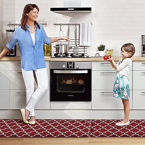 VRINO 0.47 InchThick Kitchen Floor Mat , Waterproof, Easy Clean, Non-Slip Kitchen Memory Foam Floor Mats , for House Sink Office,Red-17.3×60""