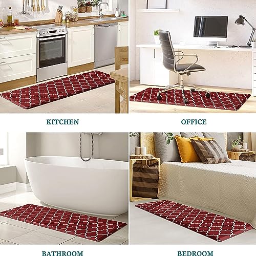 VRINO 0.47 InchThick Kitchen Floor Mat , Waterproof, Easy Clean, Non-Slip Kitchen Memory Foam Floor Mats , for House Sink Office,Red-17.3×60""