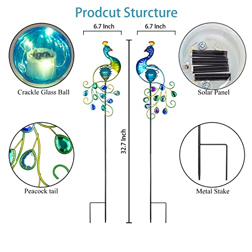 Viveta Garden Solar Lights Decorative, 2 Pack Metal Peacock Solar Lights Stake for Outdoor Garden Patio Yard Lawn Decorations