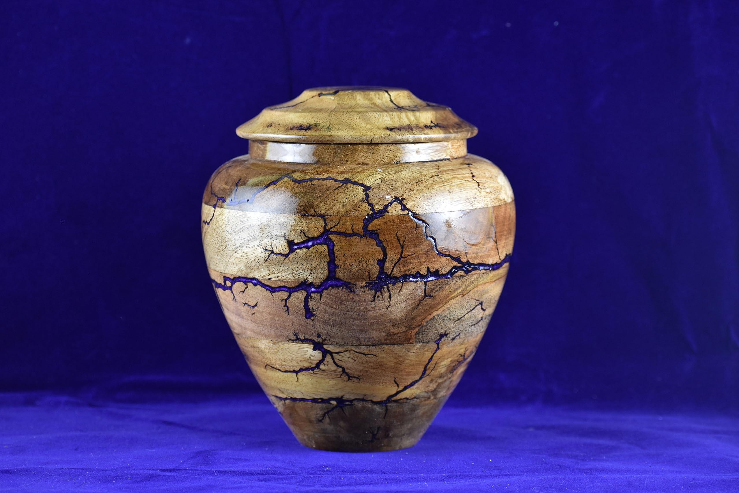 MHK Royal White Blue Lichtenberg Figure Urn for Human Ashes Wooden Urn Box with Lid Pet urn Cremation urn Burial Urn Box Adult Funeral Urn Resin Urn Ashes Keepsake Urn for Ashes