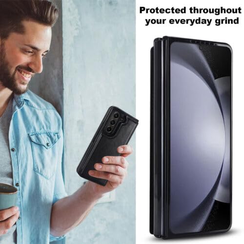 Case for Samsung Galaxy Z Fold 5,Luxury PU Leather Anti-Fall Wallet Card Slot Kickstand Protective Case Cover Compatible with Samsung Galaxy Z Fold 5(White)